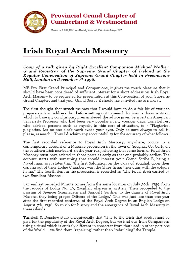 Irish Royal Arch Masonry: Provincial Grand Chapter of Cumberland ...