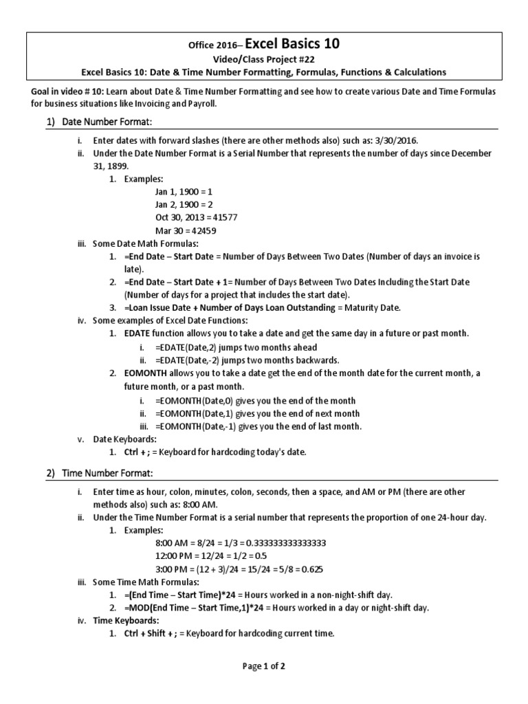 Excel Basics 10 1 Date Number Format Pdf Computer Keyboard