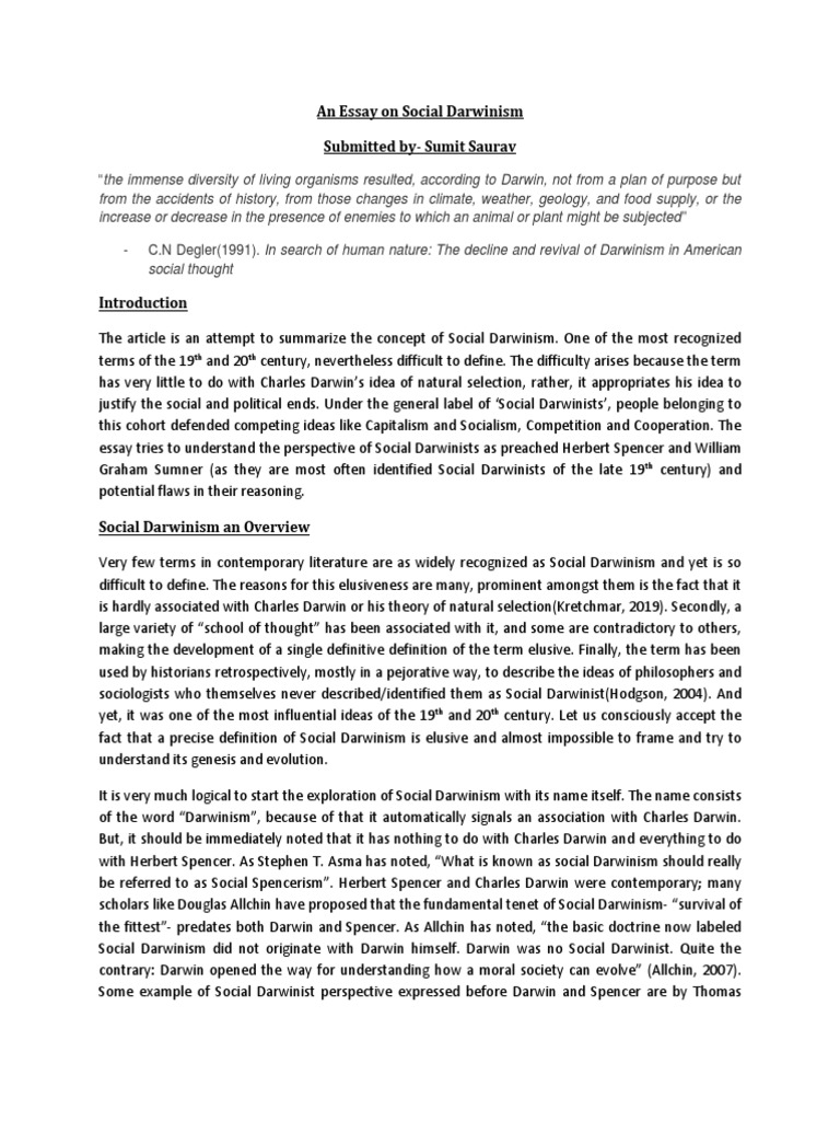 Sumit Saurav - Social Darwinism | PDF | Darwinism | Charles Darwin