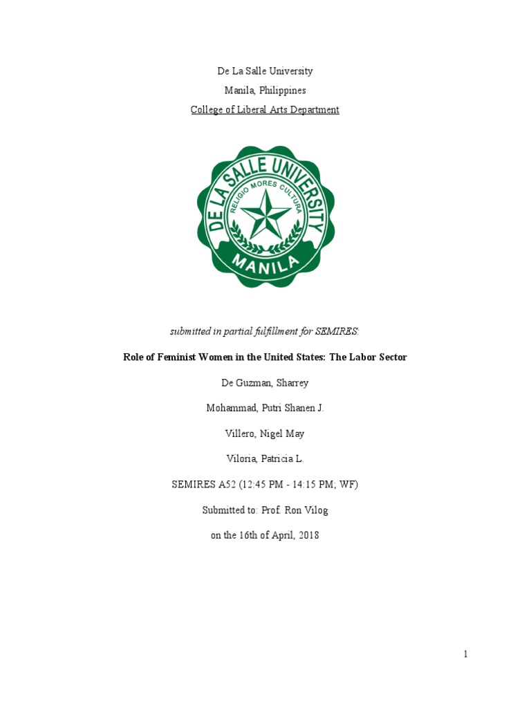 Role of Feminist Women in The United States: The Labor Sector | PDF ...