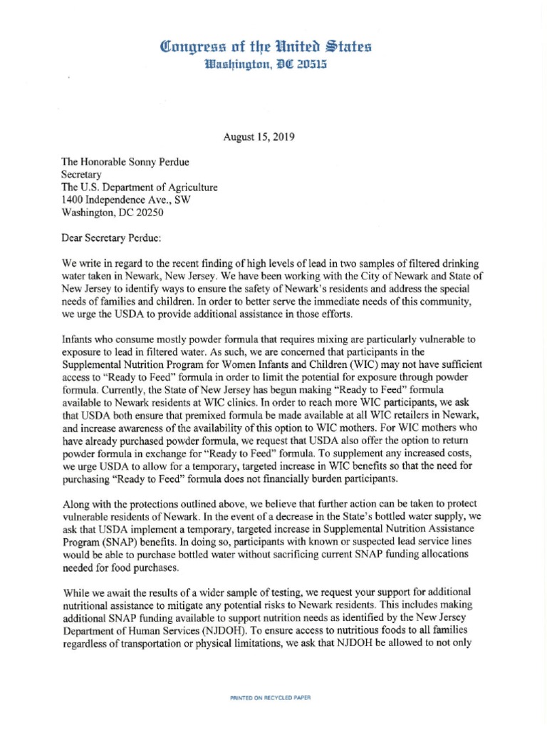 Letter to USDA Re: Newark