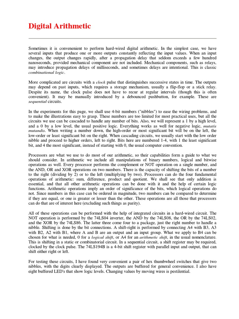 Digital Arithmetic | PDF | Subtraction | Logic Gate