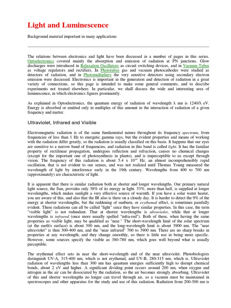 Light and Luminescence | PDF | Ultraviolet | Incandescent Light Bulb