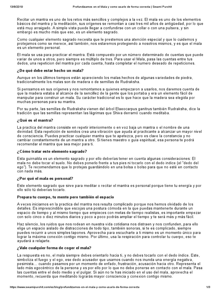 Profundizamos en El Mala y Como Usarlo de Forma Correcta - Swami Purohit PDF | PDF | Yoga ...