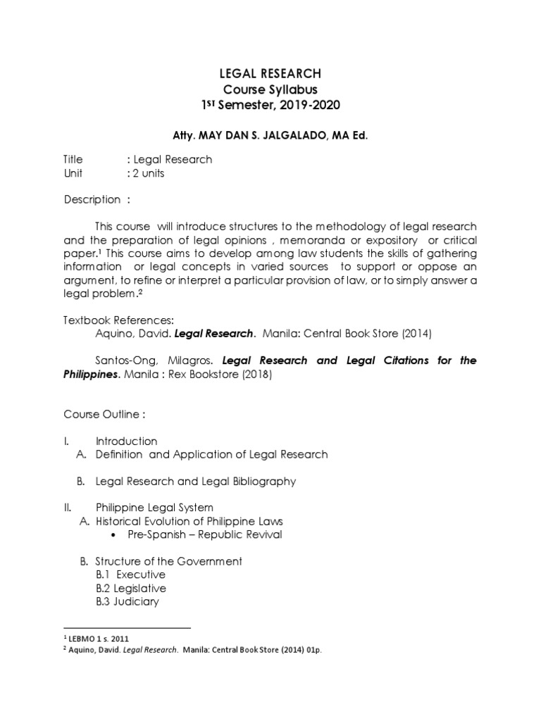 Legal Research Syllabus-1 | PDF | Precedent | Justice