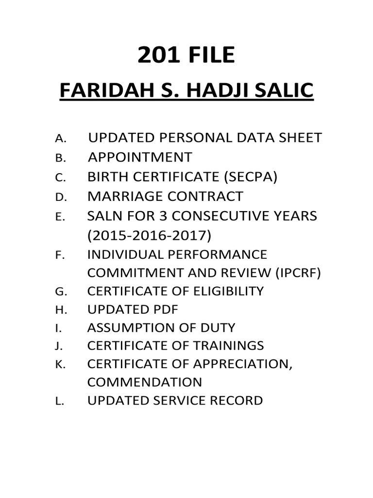 201 File Checklist for Faridah Salic | PDF