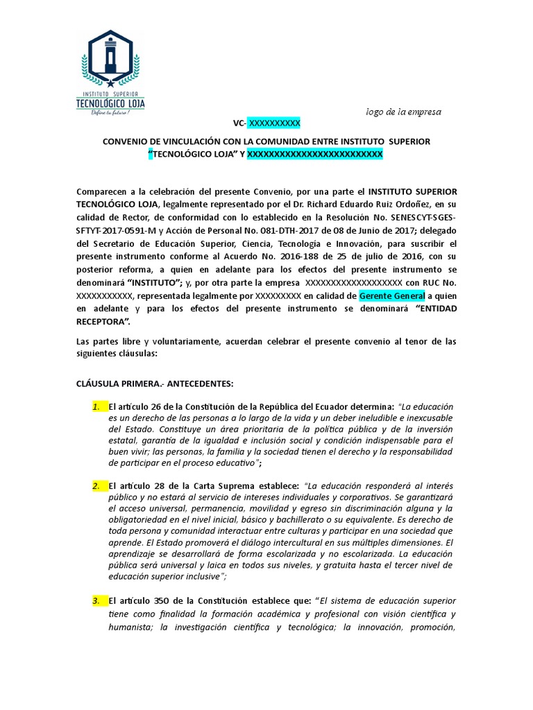 NUEVO FORMATO DE CONVENIO DE VINCULACI+ôN CON LA SOCIEDAD | PDF | Educación más alta ...