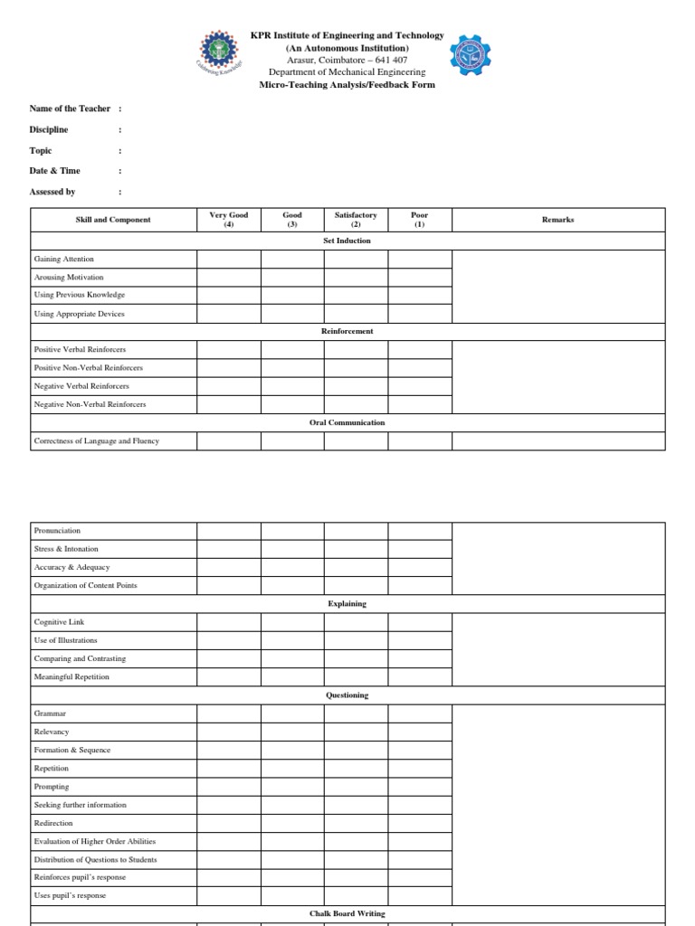 Micro-Teaching Evaluation Form | PDF