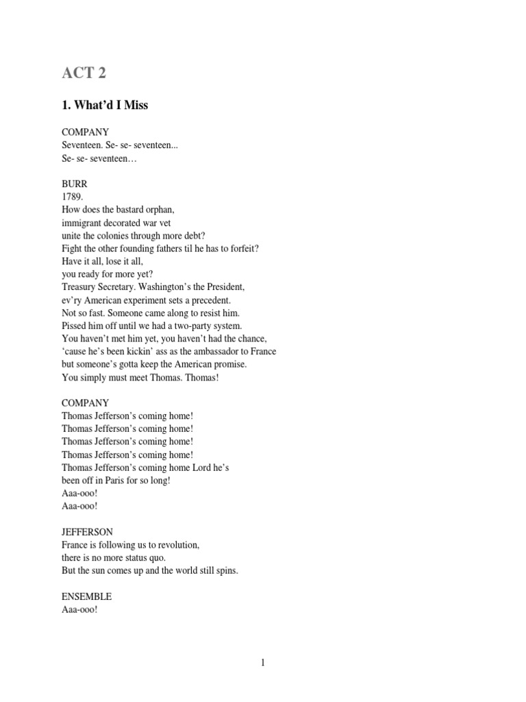 Hamilton Lyrics ACT II 0ca4099700 | PDF | Alexander Hamilton | James ...