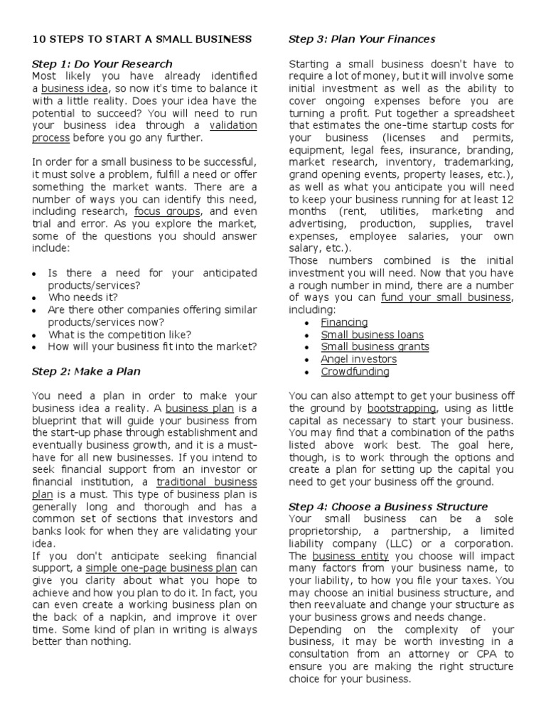 Start a Small Business: 10 Essential Steps | PDF | Small Business ...