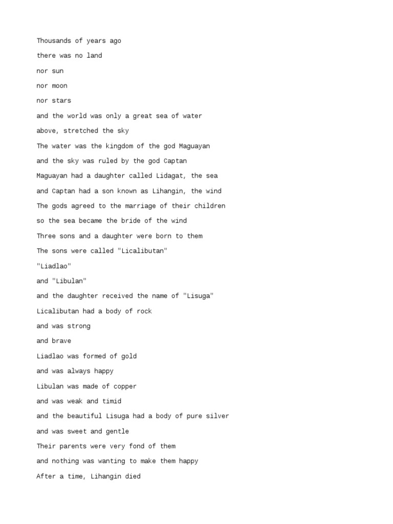 How The World Was Made - A Visayan Story of Creation, Draft (Captions ...