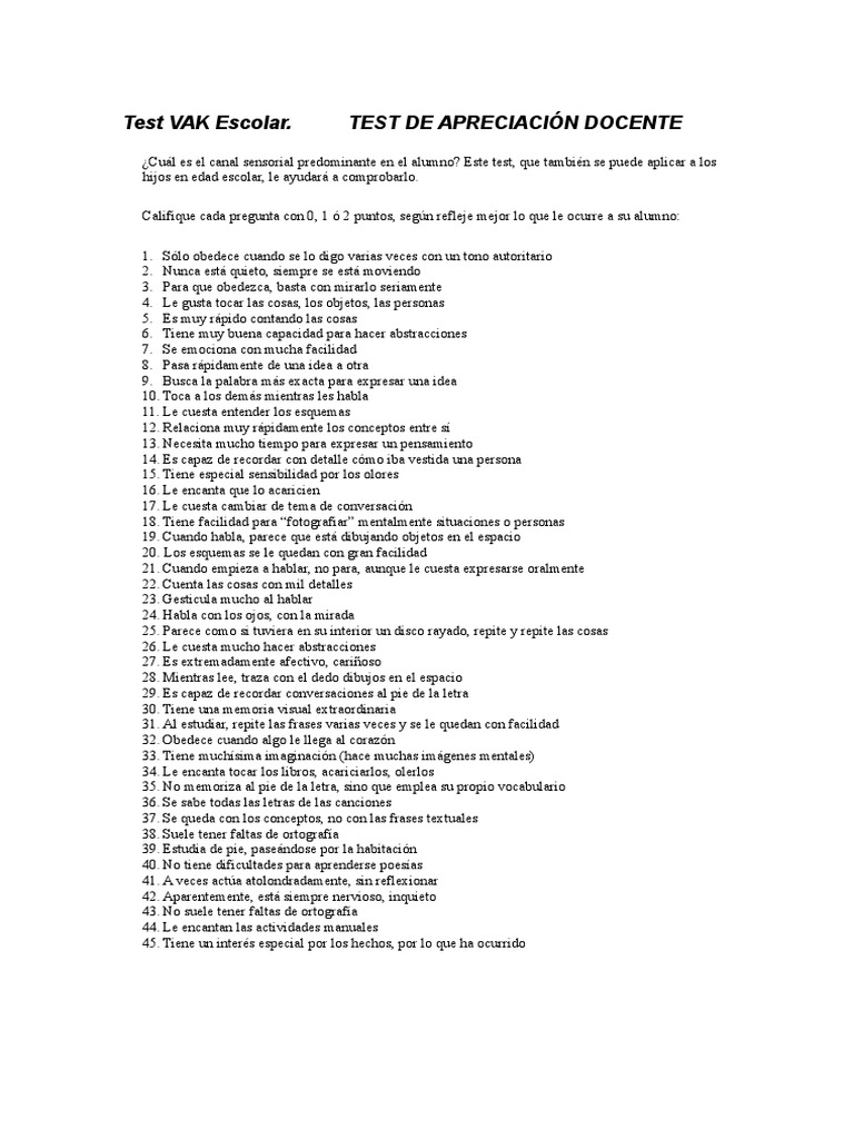 Test Vak | PDF | Percepción visual | Sicología