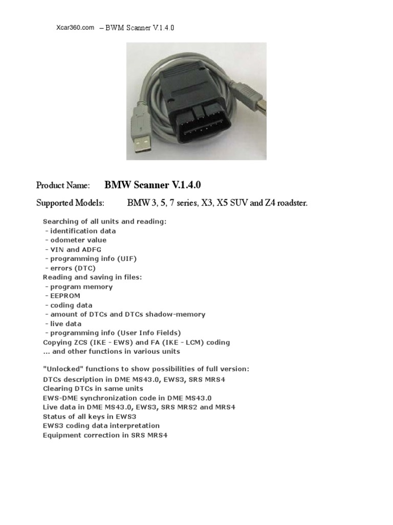 BMW Scanner V.1.4.0 Overview | PDF