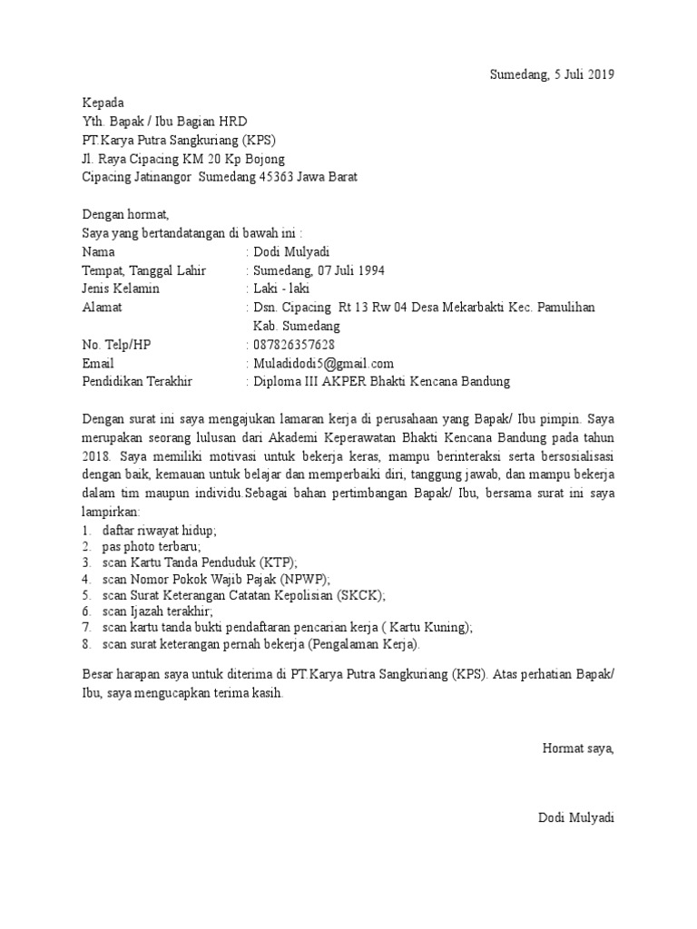 Lamaran PT - Kps | PDF