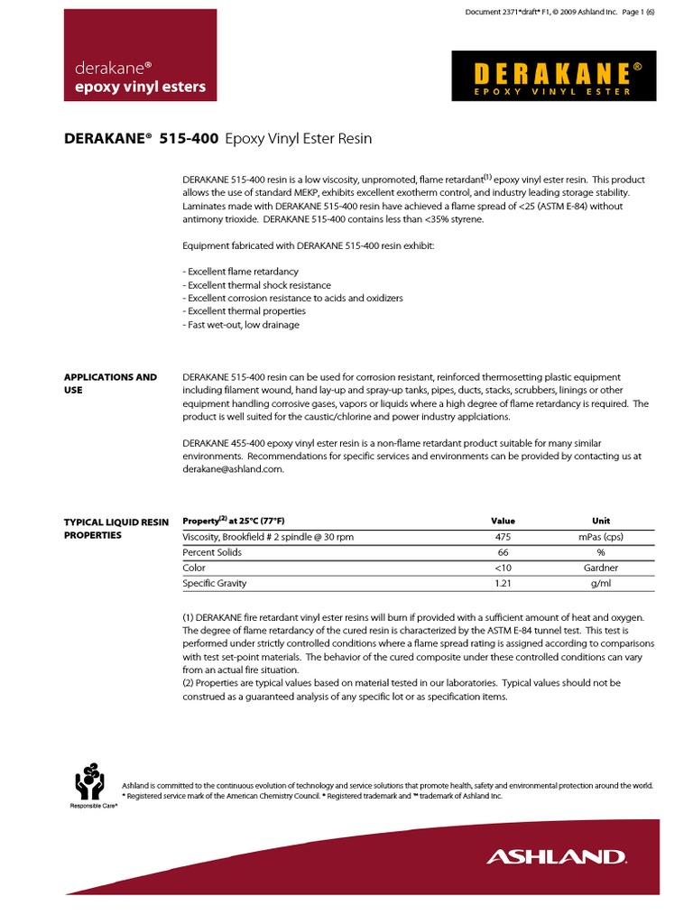 Derakane 515-400 | PDF | Epoxy | Polyvinyl Chloride