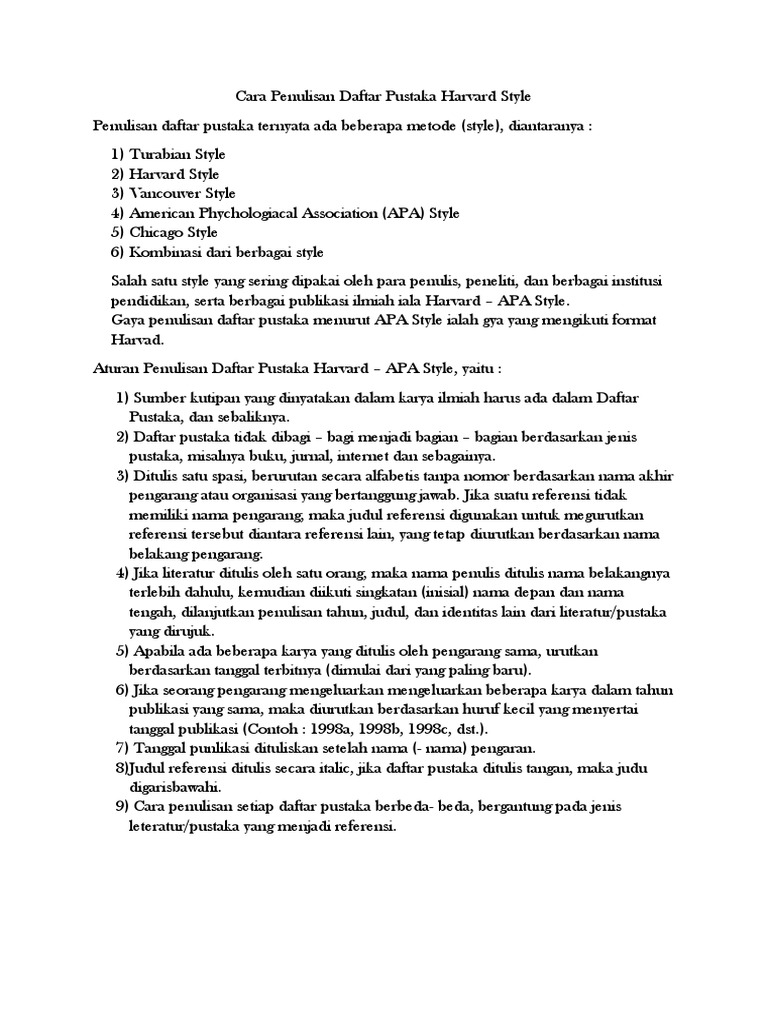 Cara Penulisan Daftar Pustaka Harvard Style | PDF