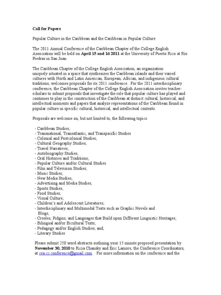 2011 Call For Papers | PDF | Caribbean | English Language
