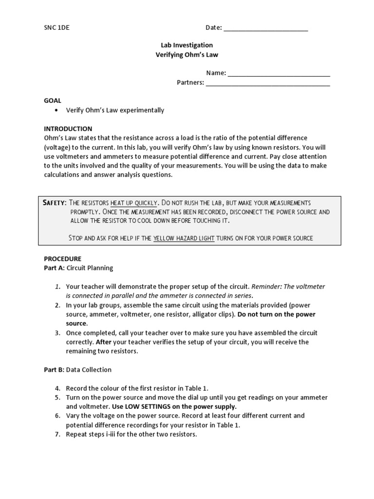 08 Ohms Law Lab | PDF | Series And Parallel Circuits | Electrical Network