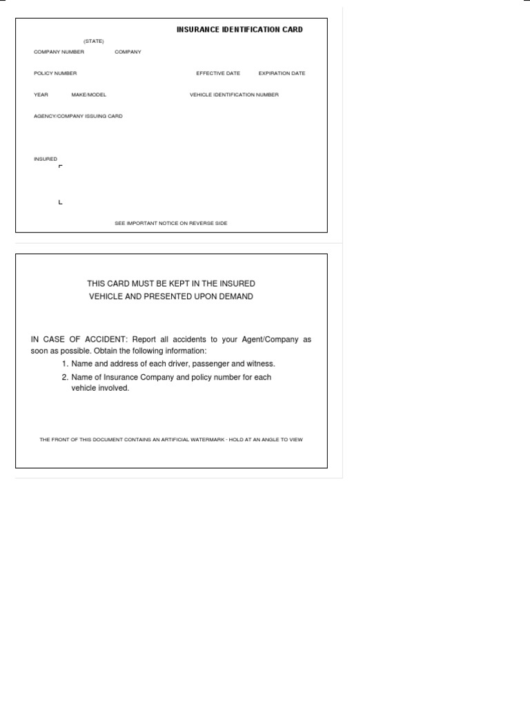 Auto Insurance Card Template PDF | PDF