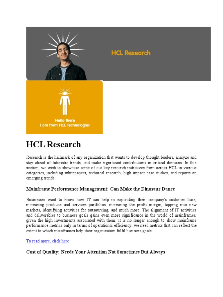 HCL Research: Mainframe Performance Management: Can Make The Dinosaur ...