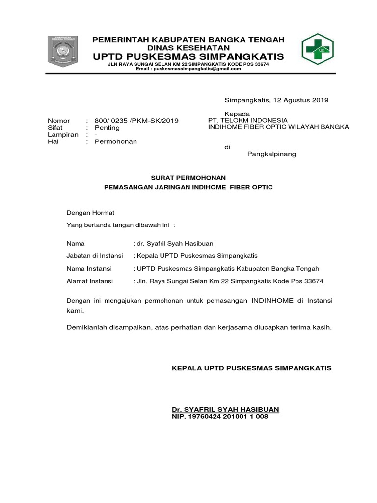 Surat Permohonan Indihome | PDF