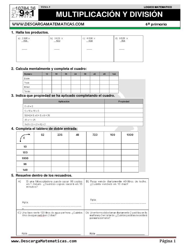 05 Multiplicación y División Sexto de Primaria | PDF