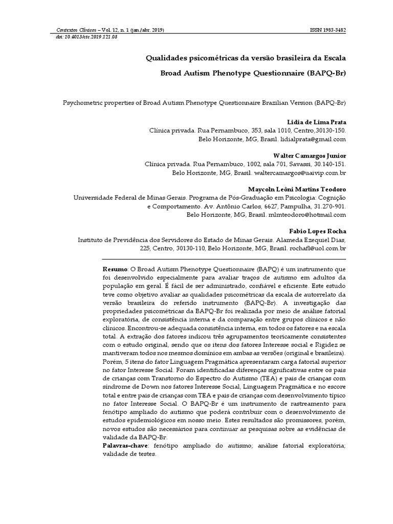 Broad Autism Phenotype Questionnaire - BAPQ-Br | PDF | Brasil | Psicologia