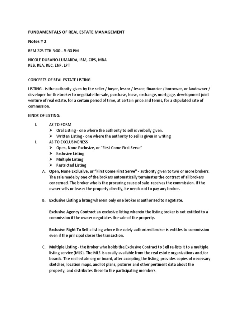 Notes # 2 - Fundamentals of Real Estate Management PDF | PDF | Real ...