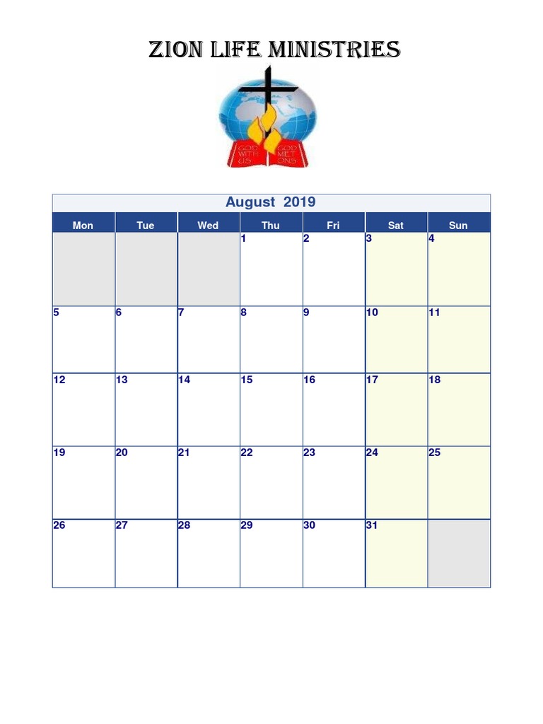 August 2019 Holiday Calendar | PDF