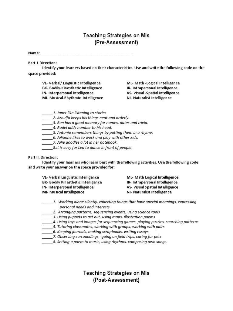 Lac Pre and Post Assessment | PDF | Educational Psychology | Applied ...