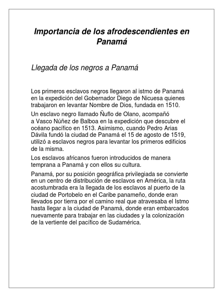 Importancia de Los Afrodescendientes en Panamá | PDF | Panamá ...