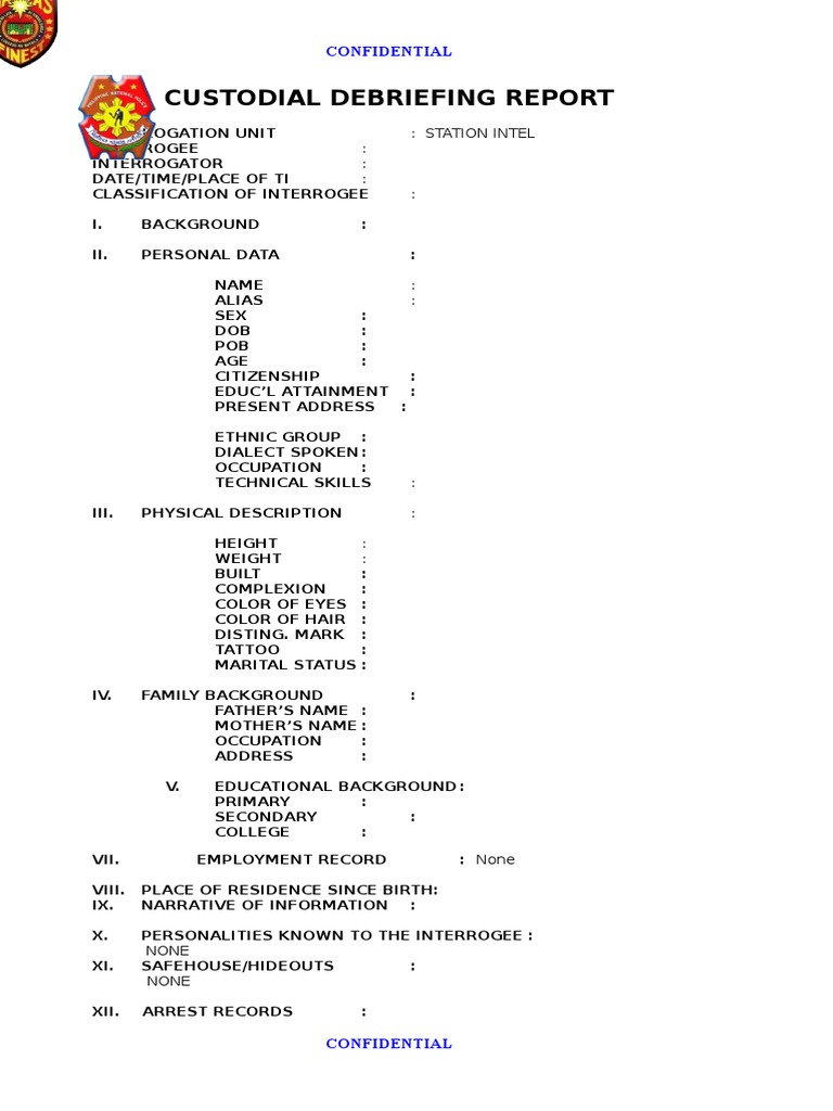 Custodial Debriefing Report Summary | PDF | Government | Justice