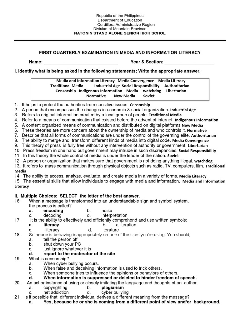 Test in Media Answers | PDF | New Media | Mass Media