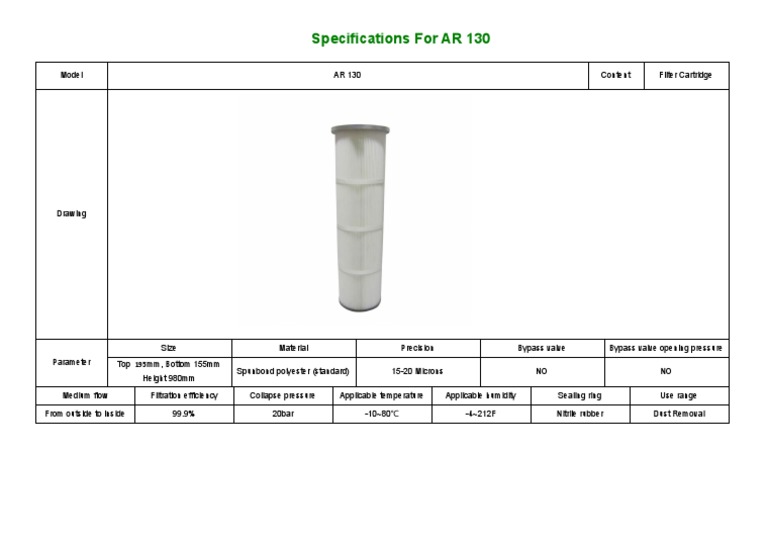 Specification For AR130 | PDF | Filtration | Chemistry