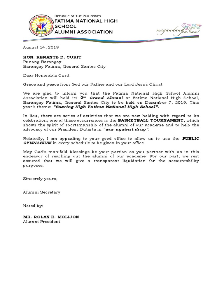 Alumni Request Letter in Gym | PDF