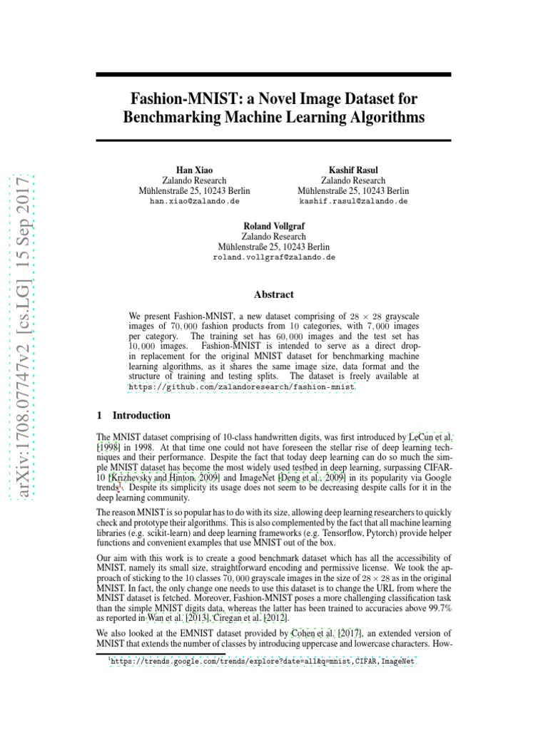 Fashion-MNIST A Novel Image Dataset For Benchmarking Machine Learning Algorithms | Download Free ...