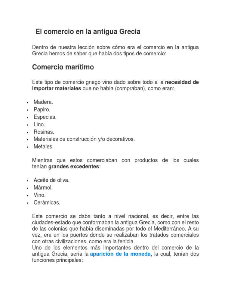 El Comercio en La Antigua Grecia | PDF