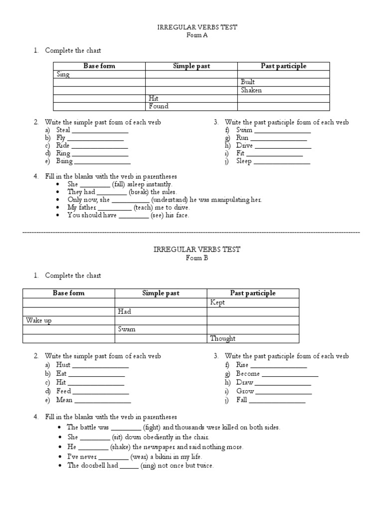 Irregular Verbs Test | PDF | Language Mechanics | Semantics