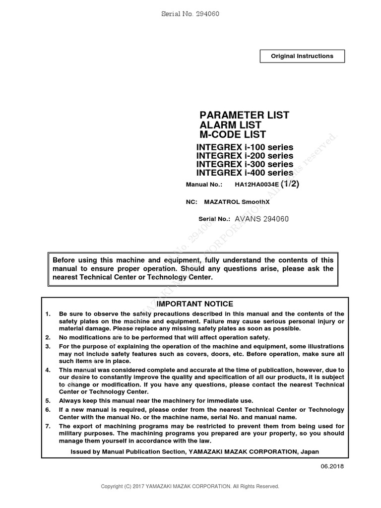 Mazak I300stw Parameters Ha12ha0034e | PDF | Machining | Numerical Control