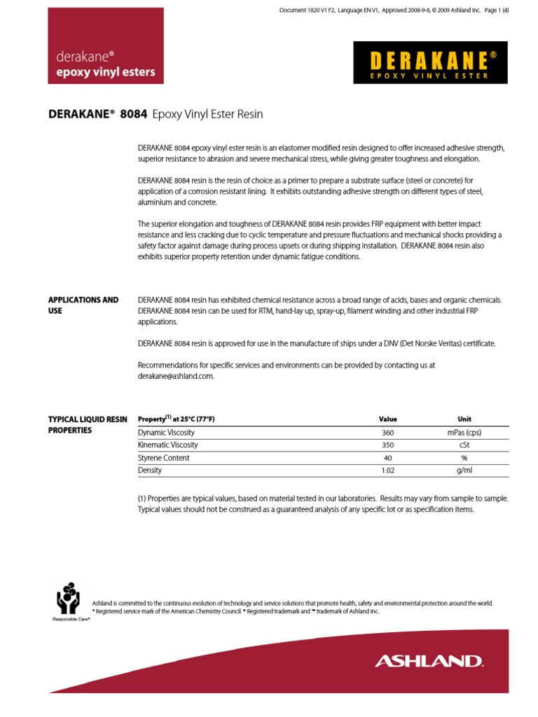 Derakane 8084 Tds | PDF | Epoxy | Polyvinyl Chloride