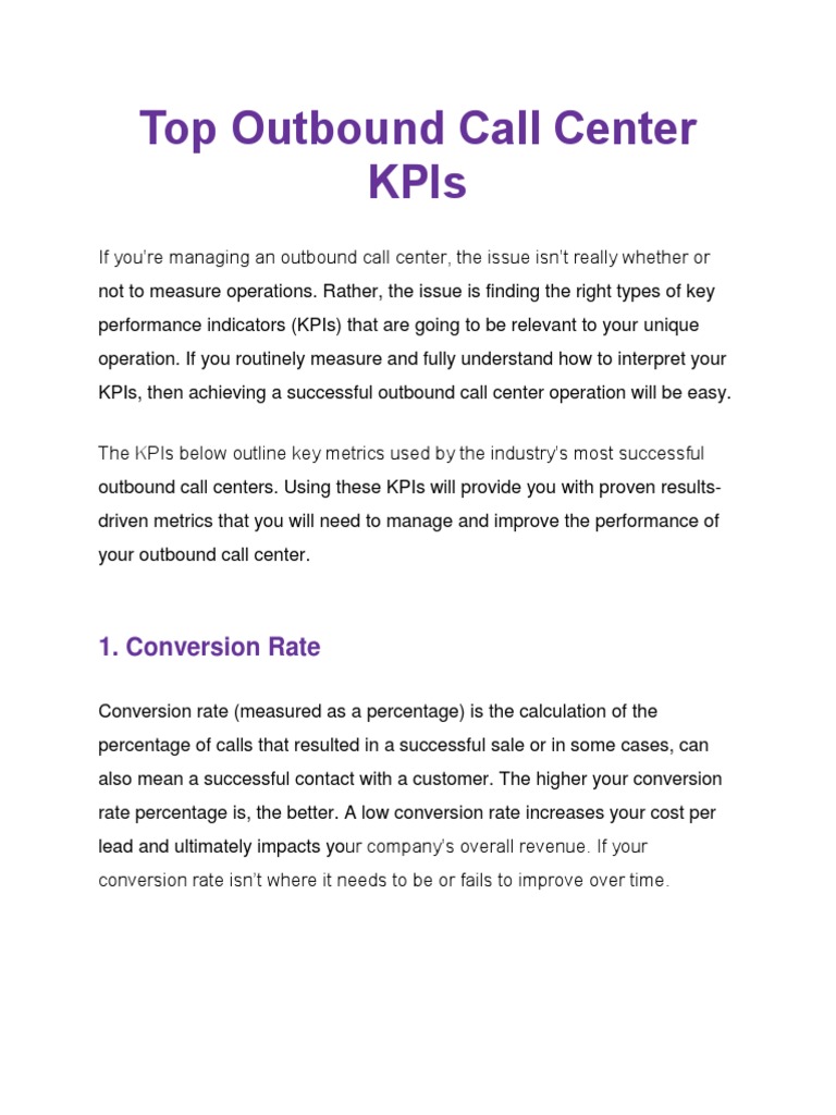 Essential KPIs for Outbound Call Centers | PDF | Call Centre ...