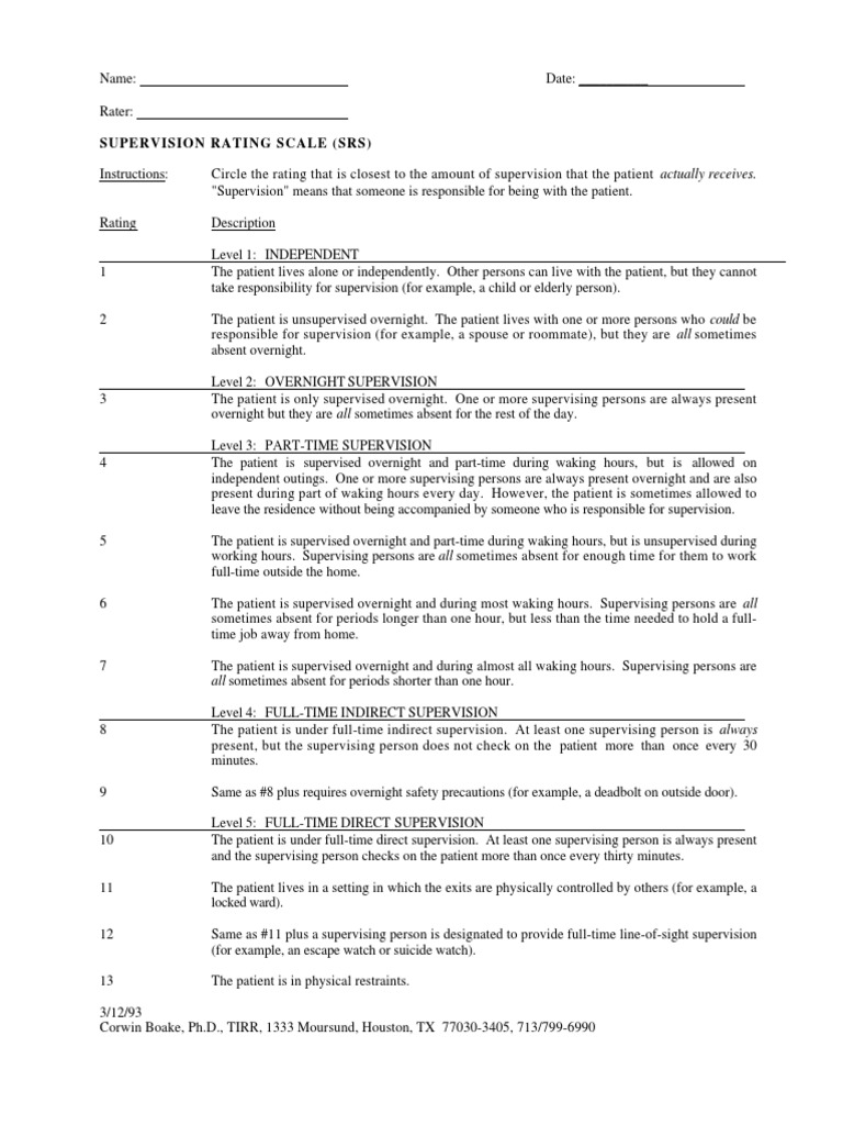 Supervision Rating Scale (SRS | PDF | Patient | Medicine