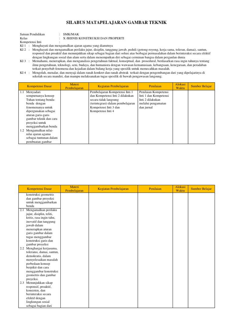 Silabus Gambar Teknik | PDF