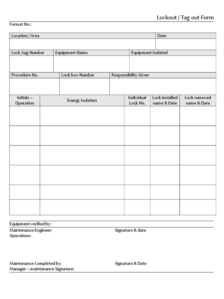 Lockout Tagout Form | PDF