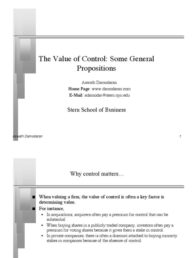 The Value of Control: Some General Propositions: Stern School of ...