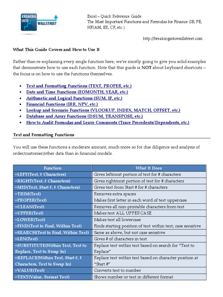 BIWS Excel Functions Formulas | PDF | Database Index | Internal Rate Of Return