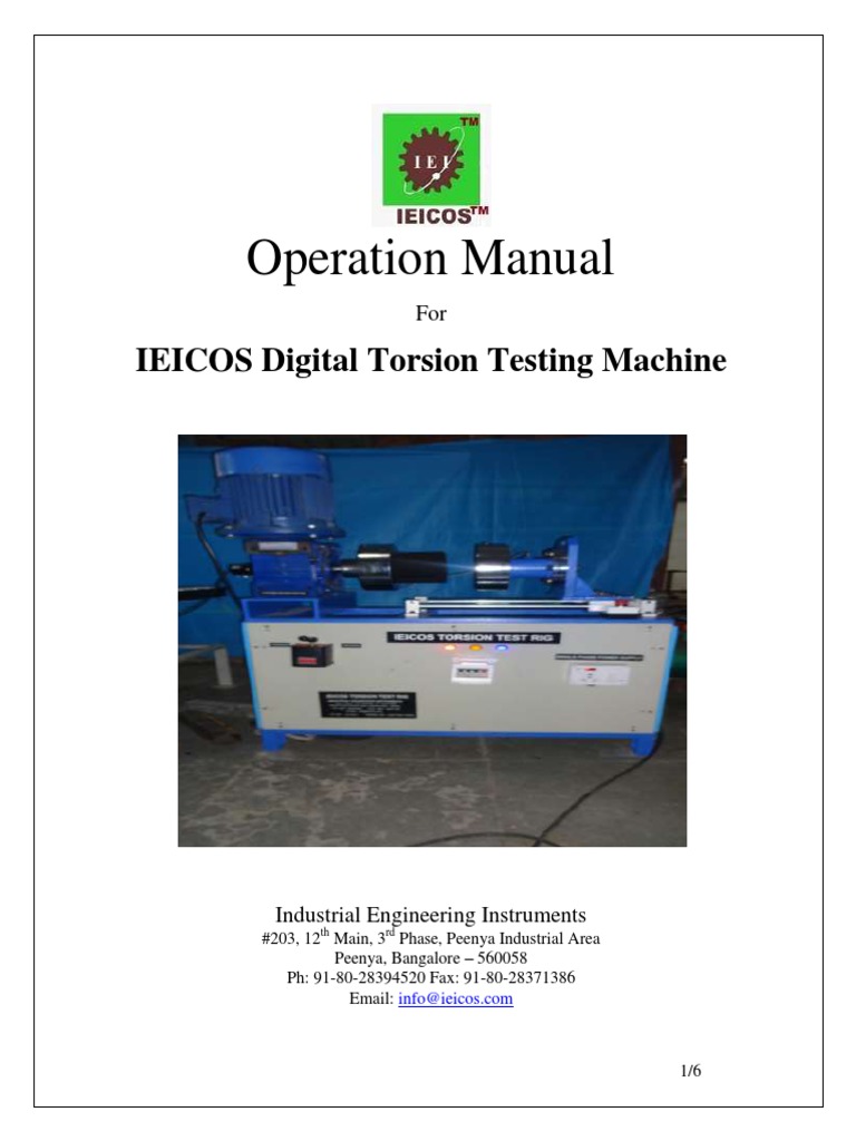 IEICOS DTTM Torsion Testing Machine Operation Manual | PDF ...