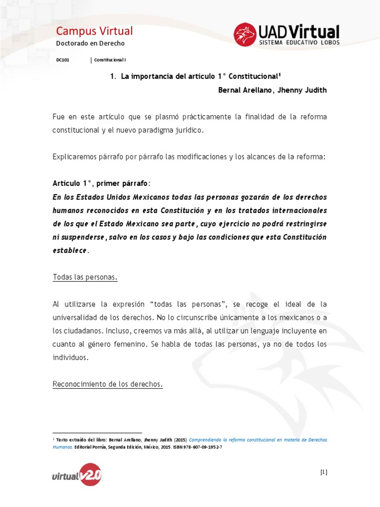 La Importancia Del Articulo 1 Constitucional | PDF | Derechos humanos ...