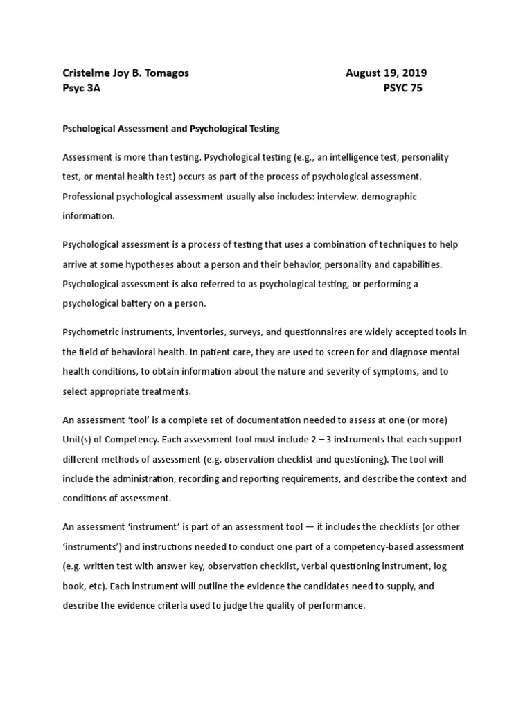 Pschological Assessment and Psychological Testing | PDF
