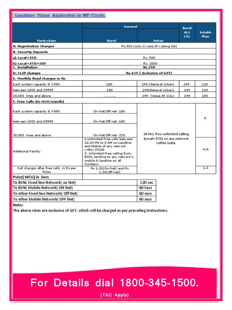 Landline Plans and Broadband Rates in MP | PDF | Internet Access ...